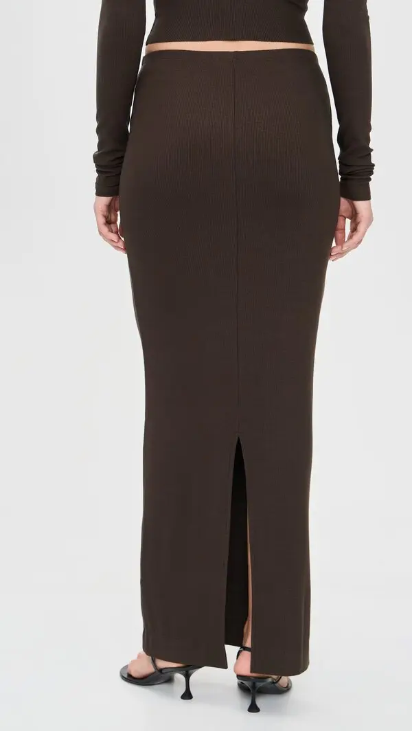 Eterne Ribbed Knit Back Slit Skirt - Espresso