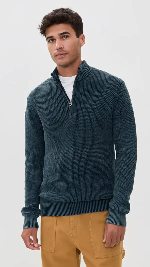 Faherty Brand Quarter Zip Cotton Sweater - Blue Nights
