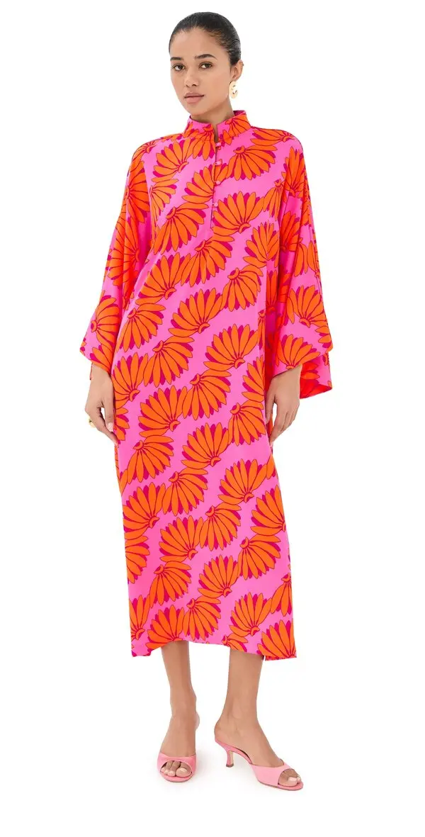 La Vie Style House Tropical Leaf Maxi Caftan