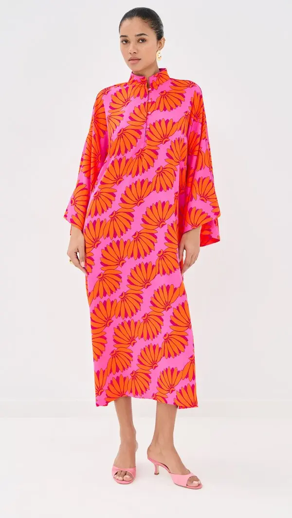 La Vie Style House Tropical Leaf Maxi Caftan