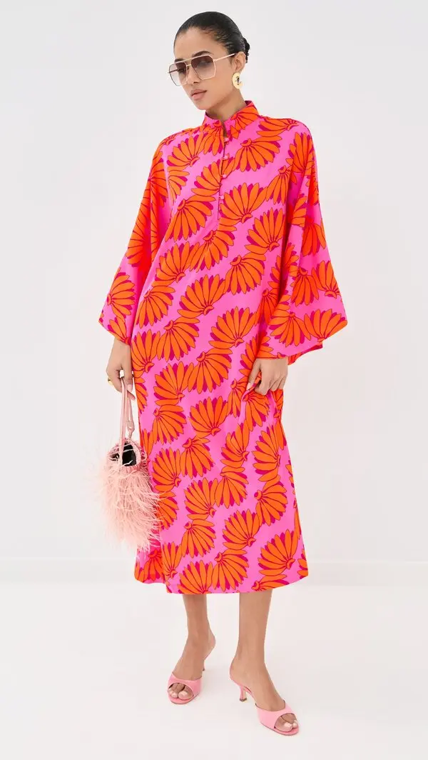 La Vie Style House Tropical Leaf Maxi Caftan
