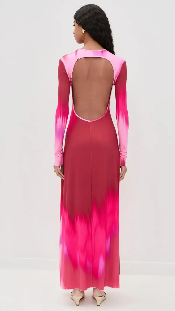 Eywasouls Malibu Ombré Print Long Sleeve Maxi Dress - Pink Colorflow