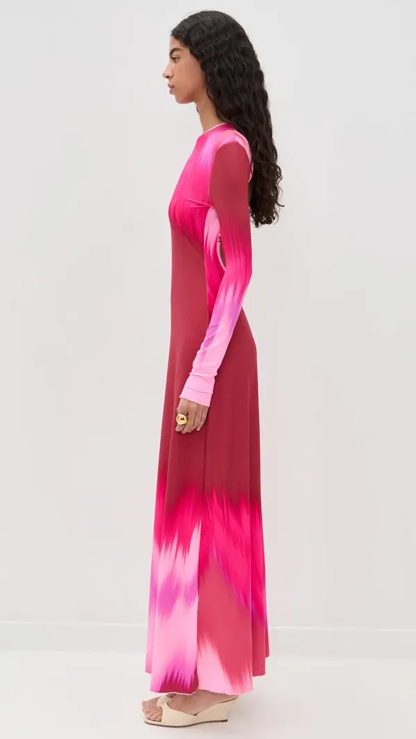 Eywasouls Malibu Ombré Print Long Sleeve Maxi Dress - Pink Colorflow