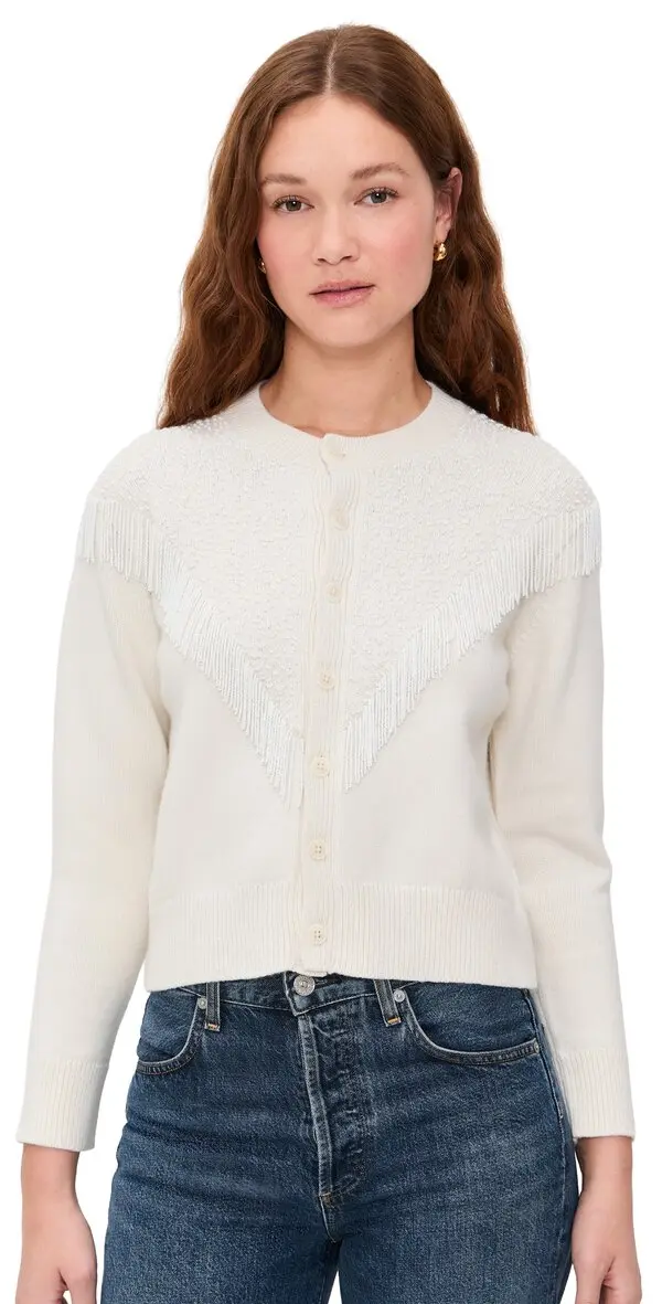 The Great. Beaded Fringe Knit Cardigan