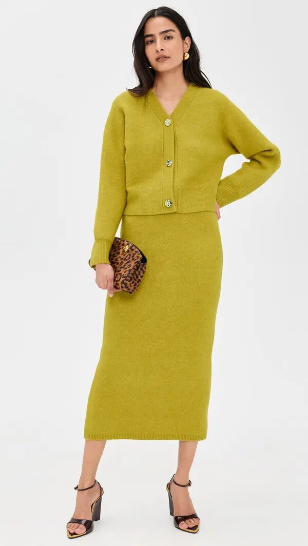 LE BOP Ines Knit Midi Skirt - Chartreuse