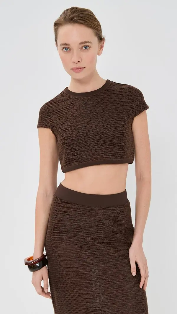 Simkhai Lidie Crochet Short Sleeve Top - Chocolate