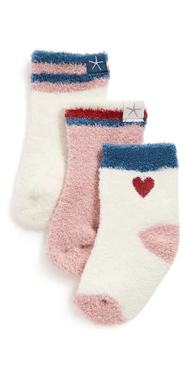 Barefoot Dreams Cozychic Lite Baby Heart 3-pack Socks Set - Cream Multi