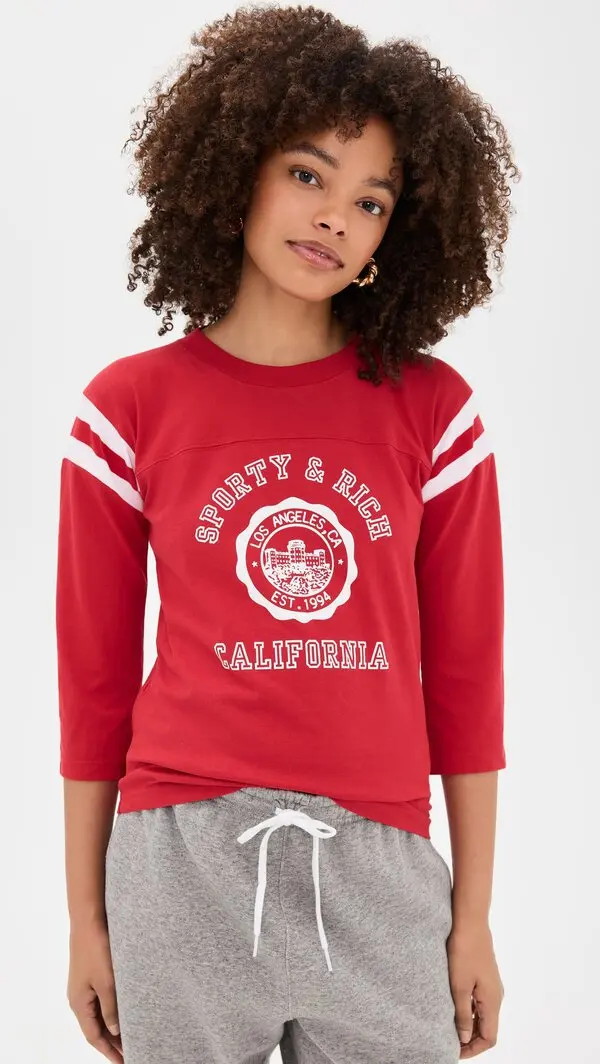 SPORTY & RICH California Emblem Long Sleeve Tee - Ruby/white