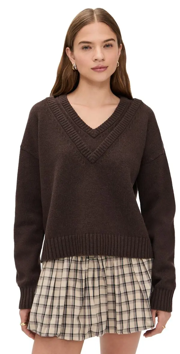LE BOP Double V-neck Pullover Sweater - Chocolate