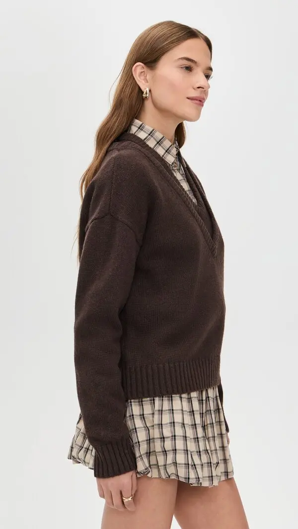 LE BOP Double V-neck Pullover Sweater - Chocolate