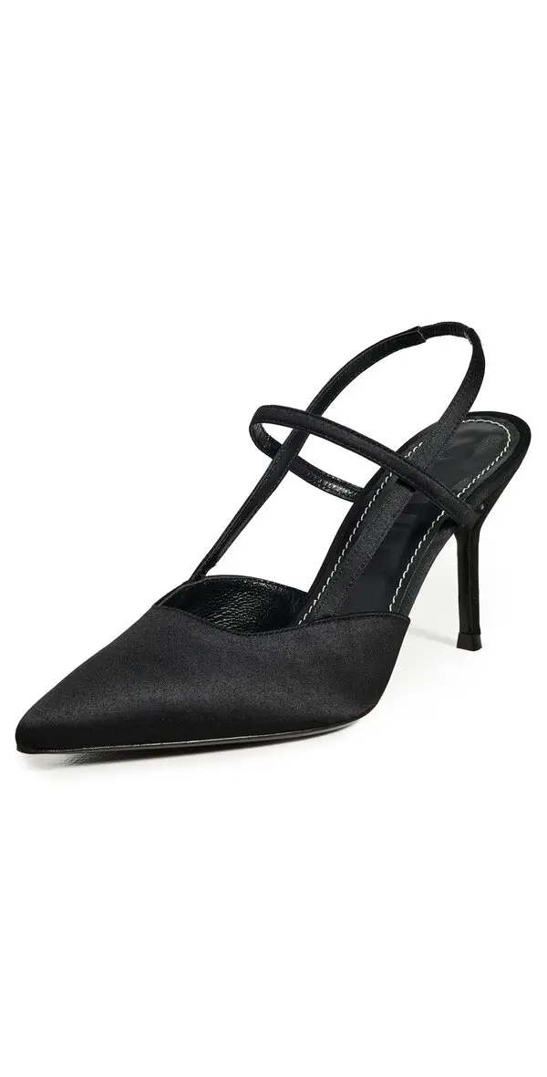 Staud Sebastian High Heel Slingbacks - Black Satin