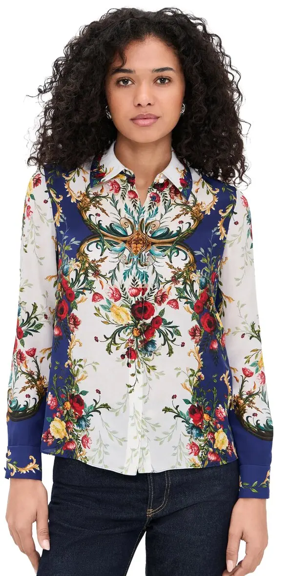 Alice + Olivia Willa Silk Floral Print Blouse