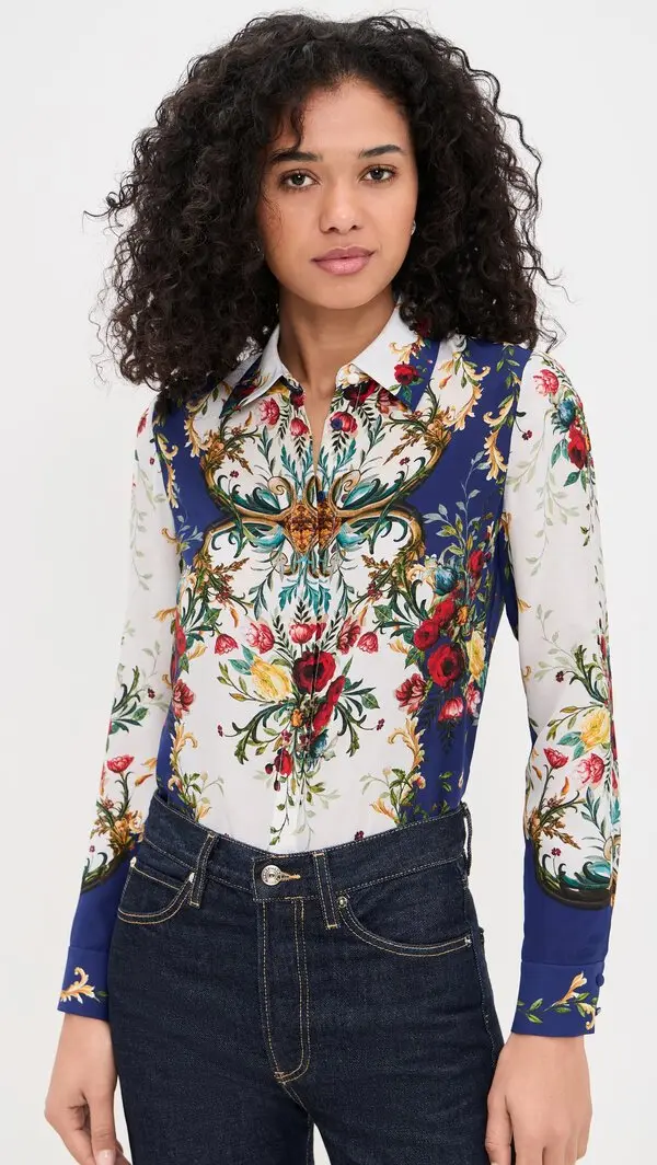 Alice + Olivia Willa Silk Floral Print Blouse