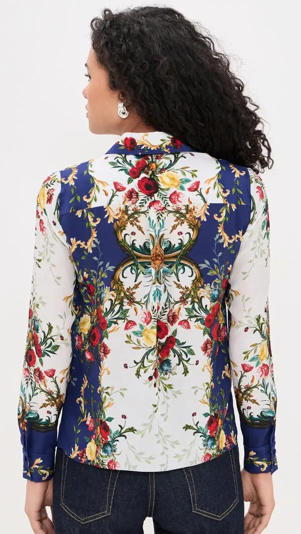 Alice + Olivia Willa Silk Floral Print Blouse