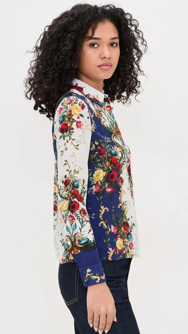 Alice + Olivia Willa Silk Floral Print Blouse
