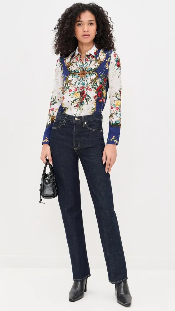 Alice + Olivia Willa Silk Floral Print Blouse