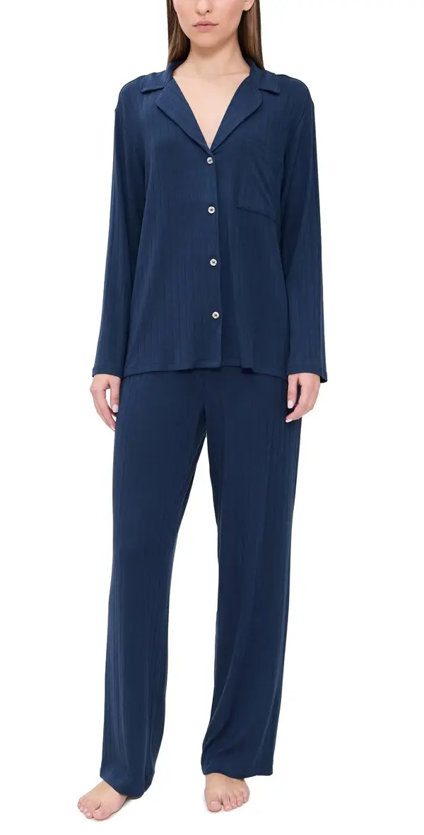 Eberjey Gisele Rib The Long Pajama Set - Navy