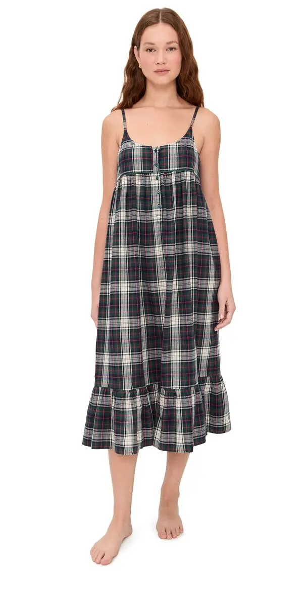 The Great. Flannel Ruffle Tank Night Dress - Pine Lodge Plaid