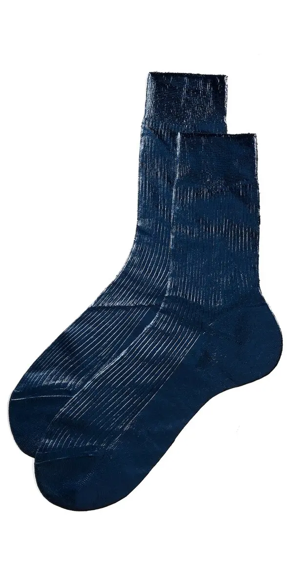 Maria La Rosa Laminated Ribbed Silk Socks - Navy
