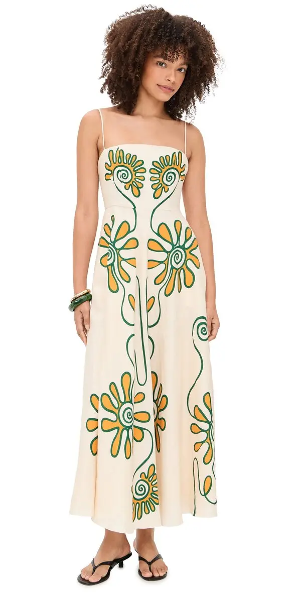 CALA DE LA CRUZ Delta Floral Linen Midi Dress