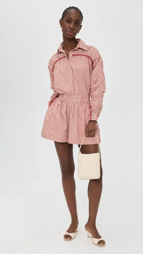 Merlette Striped Poplin Shorts - Sienna Stripe