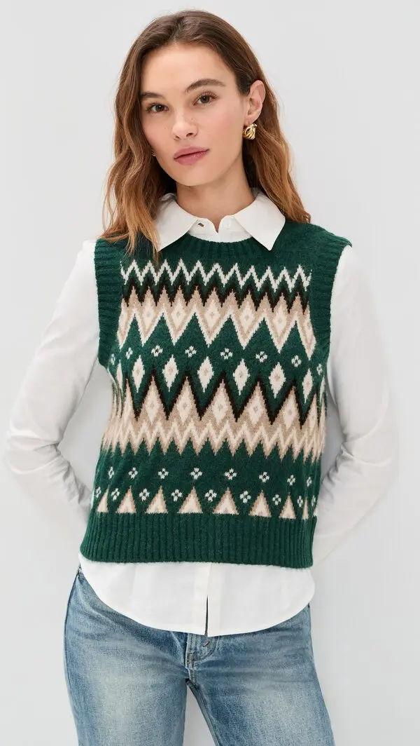 LE BOP Fair Isle Knit Vest - Everglade Multi