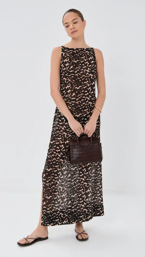Staud Maxi Chiffon Dress In Tortoise - 30% Off