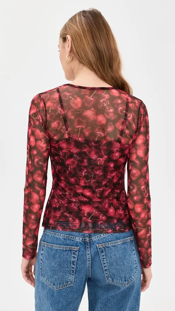 NEVER FULLY DRESSED Cherry Print Mesh Top