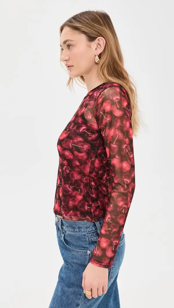 NEVER FULLY DRESSED Cherry Print Mesh Top