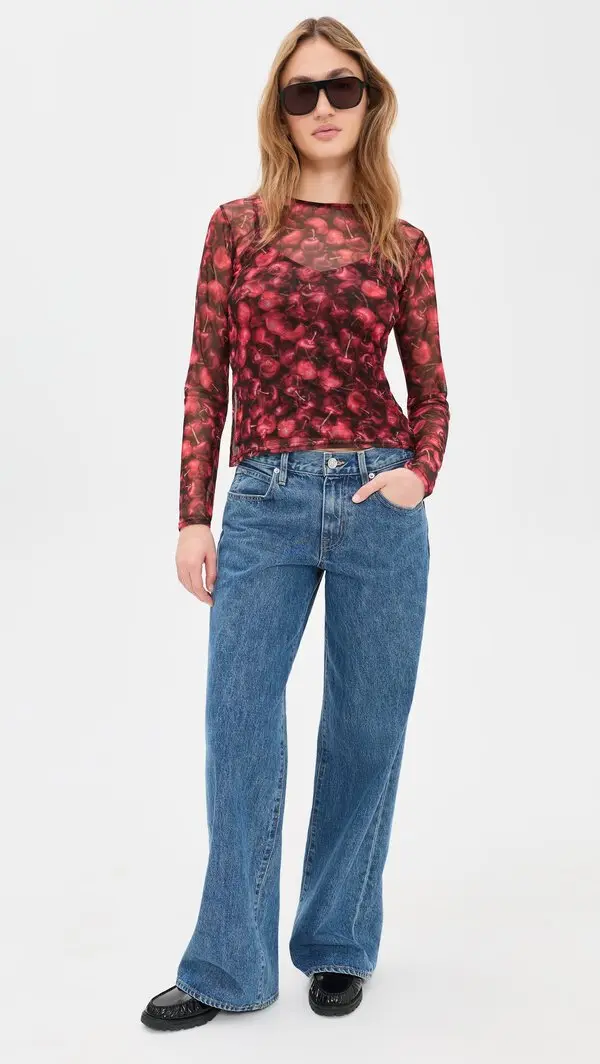 NEVER FULLY DRESSED Cherry Print Mesh Top