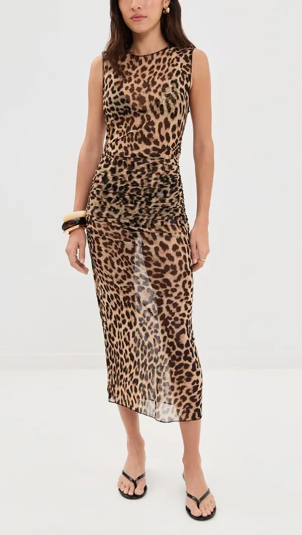Good American Mesh Leopard Print Midi Dress
