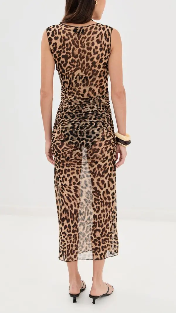 Good American Mesh Leopard Print Midi Dress