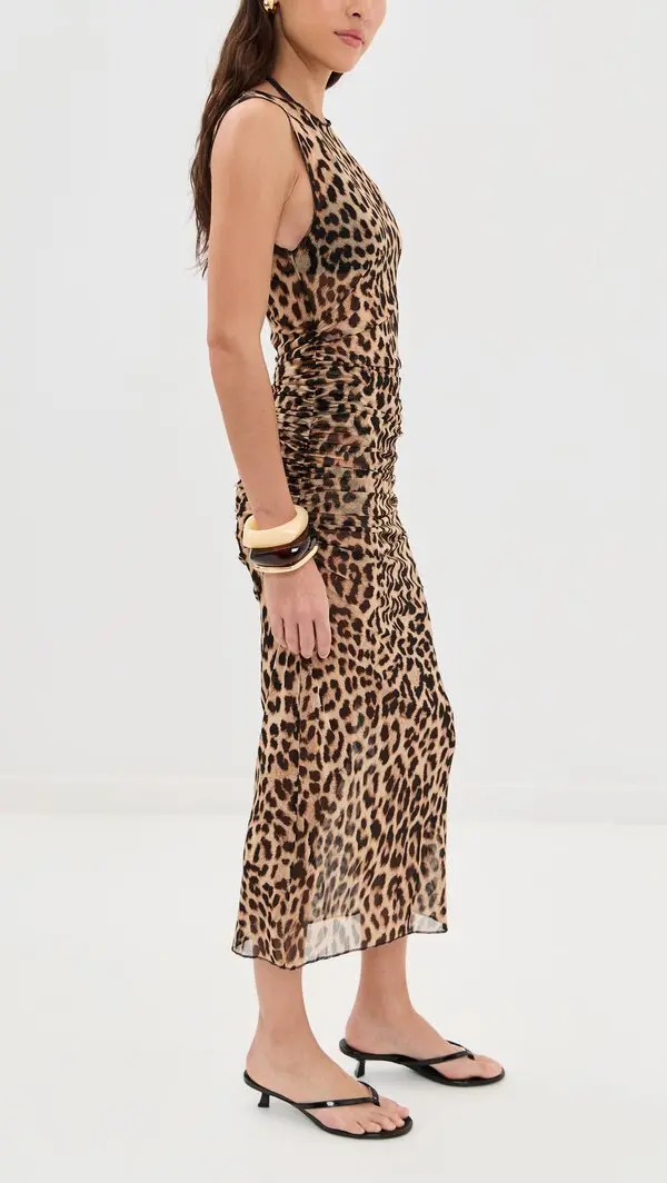 Good American Mesh Leopard Print Midi Dress