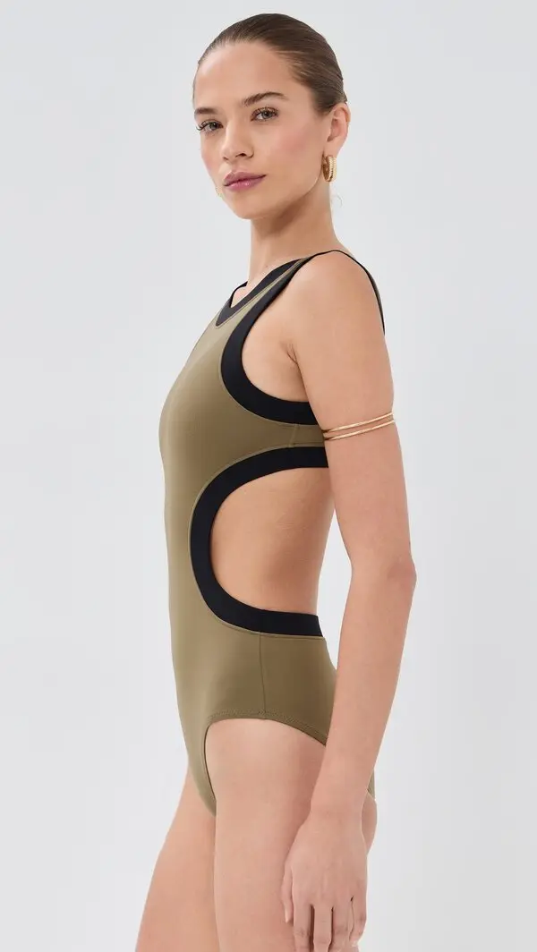 Staud Dolce One-piece Swimsuit - Thyme/black