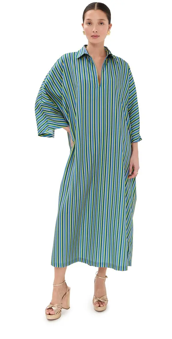 La Vie Style House Stripe Maxi Dress - Blue/neon Yellow