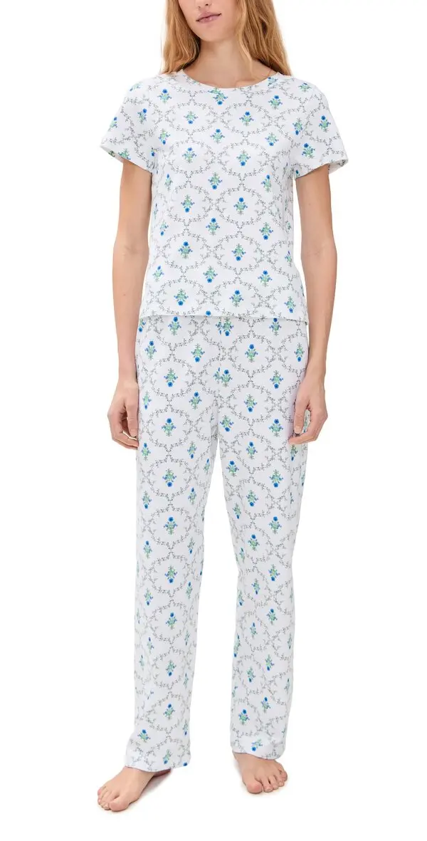 Hill House Home The Kelly Pajama Set - Green Trellis