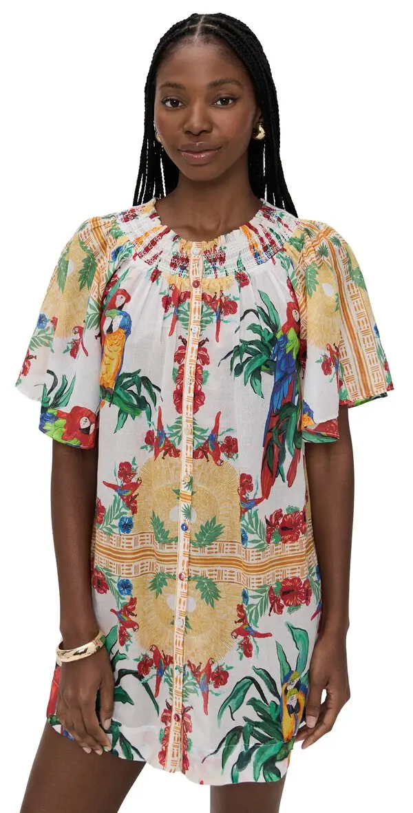 CONIGLIO PALM BEACH Flagler Mini Dress - Tropical Aviary Ivory Breeze