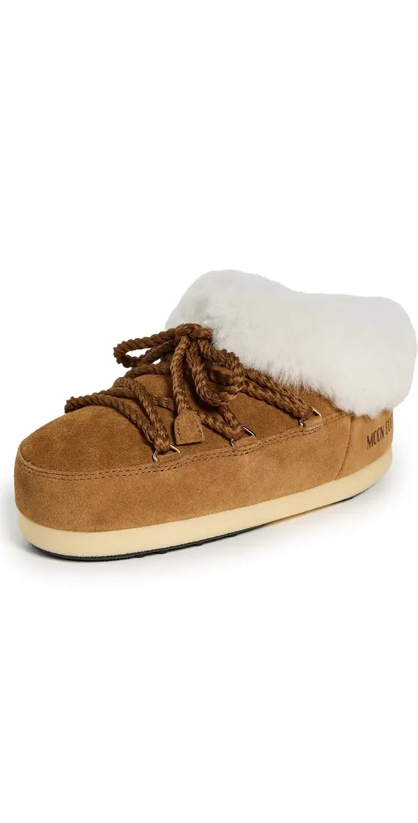 Moon Boot Suede Slippers - Cognac/natural