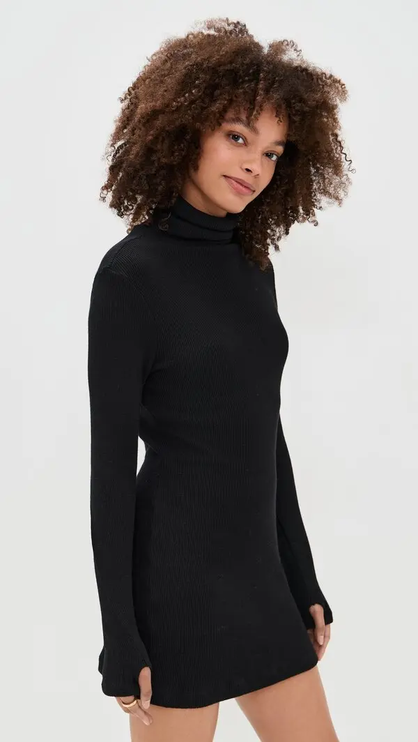 Enza Costa Knit Turtleneck Tunic Mini Dress | Black | Size S | Shopbop