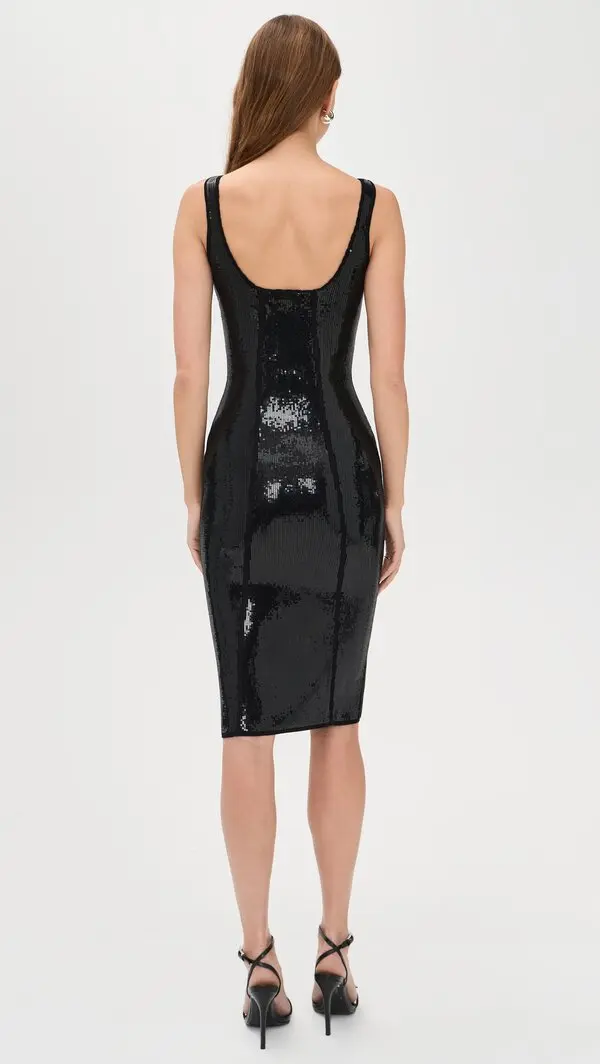 FLEUR DU MAL Sequin Knit Corset Midi Dress