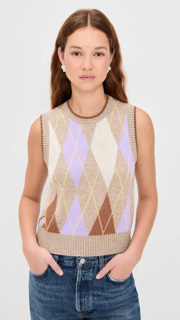 LE BOP Argyle Sweater Vest - Ivory Multi