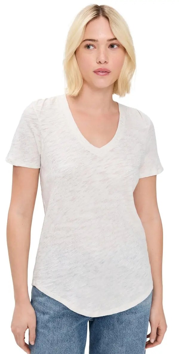 ATM Anthony Thomas Melillo Slub Jersey Classic V-neck Tee - Seashell/silver