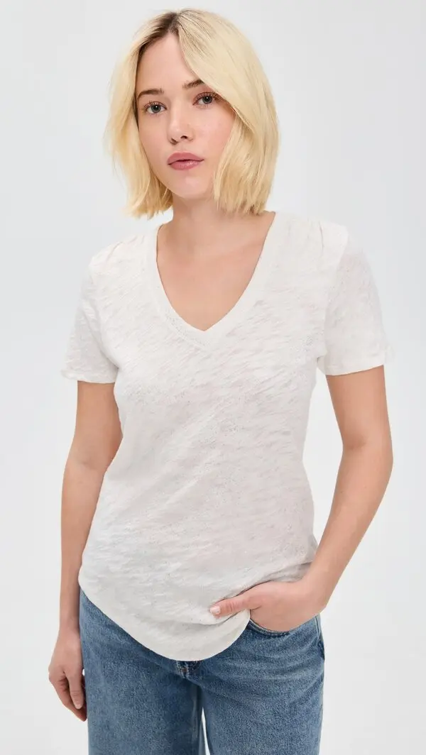 ATM Anthony Thomas Melillo Slub Jersey Classic V-neck Tee - Seashell/silver