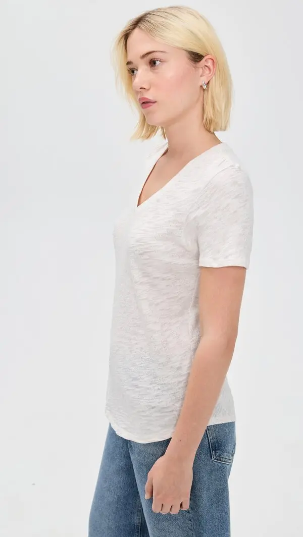 ATM Anthony Thomas Melillo Slub Jersey Classic V-neck Tee - Seashell/silver