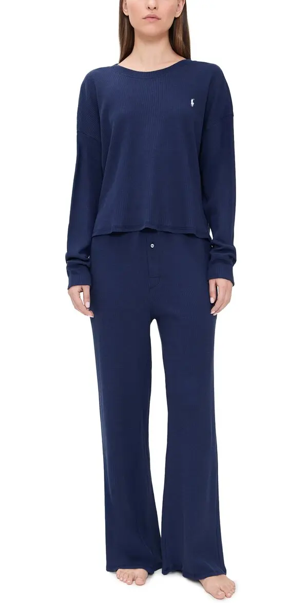 Polo Ralph Lauren Crew Neck Wide Leg Pants Pajama Set - Navy