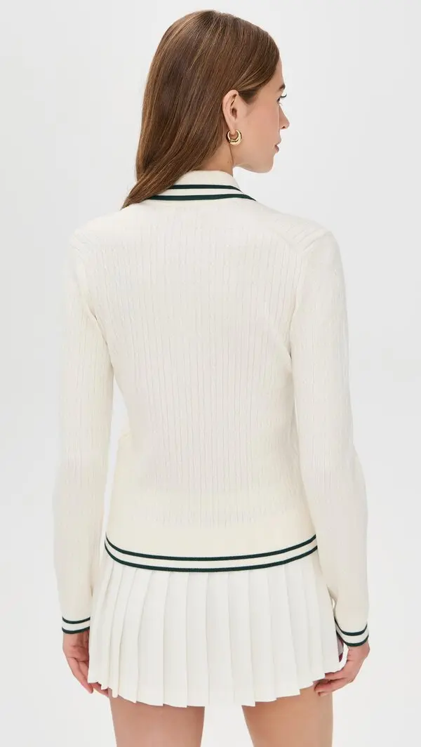 SPORTY & RICH Src Mini Cable Long Sleeve Polo - Ecru/forest