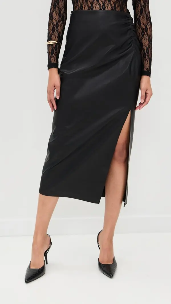 LE BOP Louisa Faux Leather Skirt - Black
