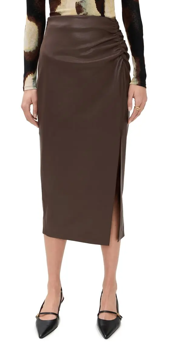 LE BOP Louisa Faux Leather Skirt - Coffee