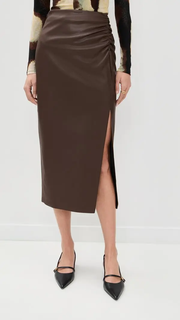 LE BOP Louisa Faux Leather Skirt - Coffee