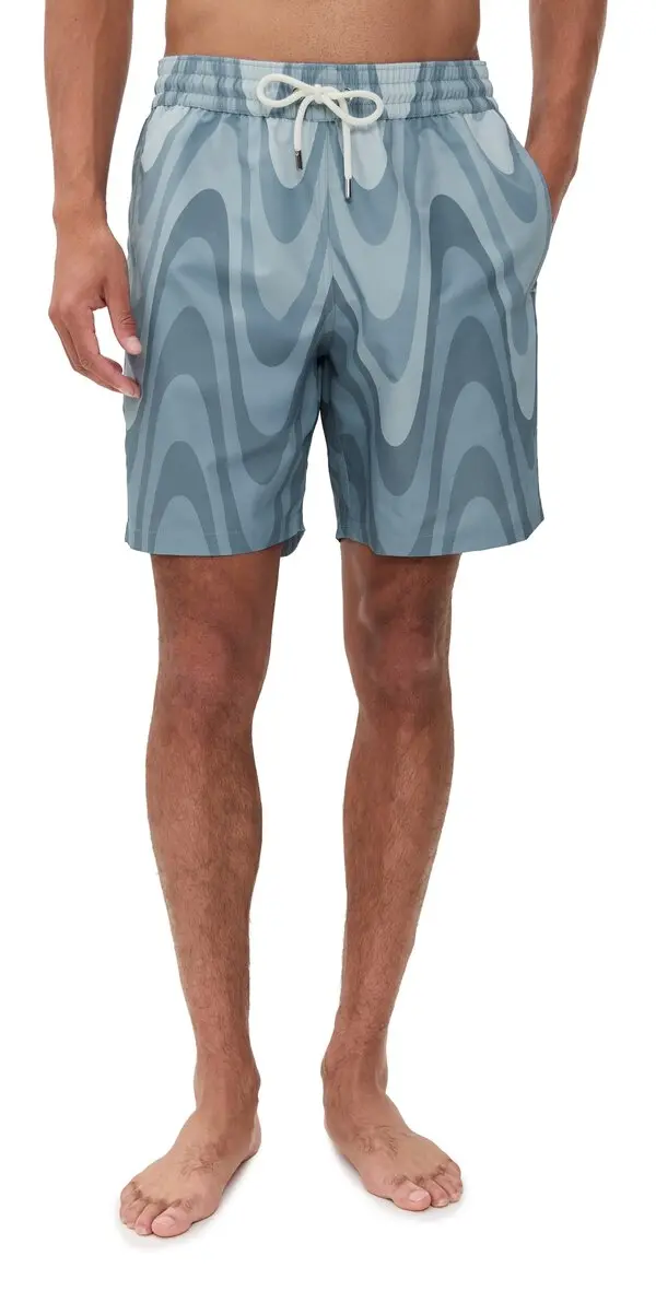 Frescobol Carioca Copa Grain Print Santos Swim Shorts - Coastal Blue